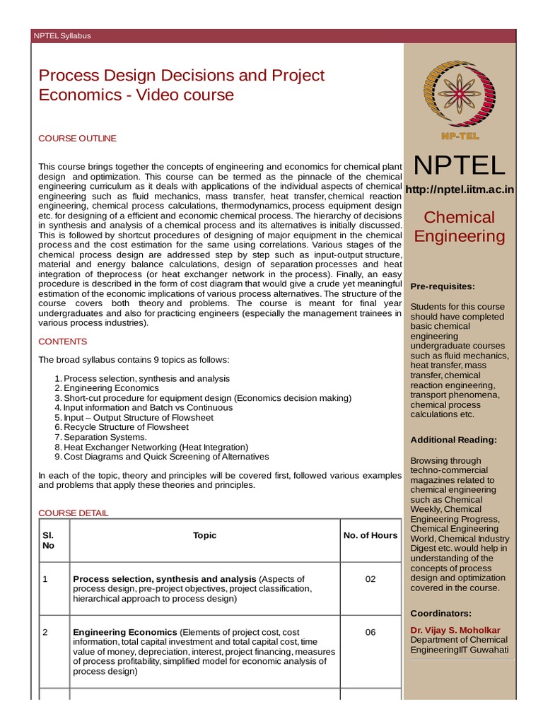 .Chemical Process Design at India Institute of Technology | PDF