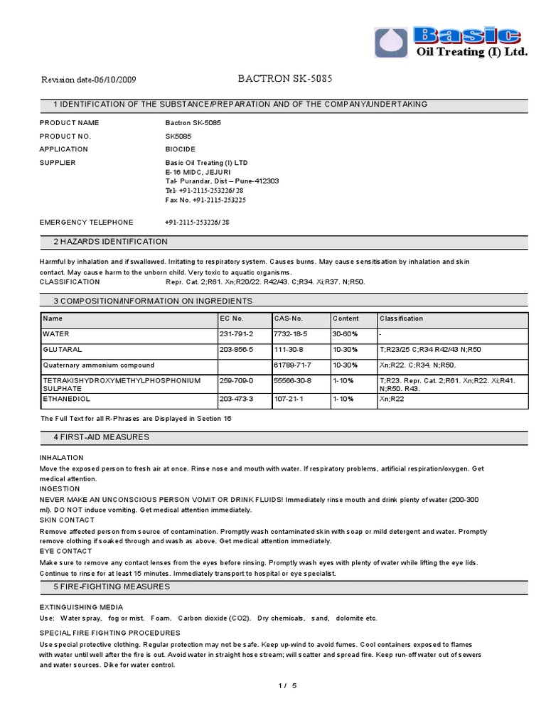 Biocide MSDS | Personal Protective Equipment | Firefighting