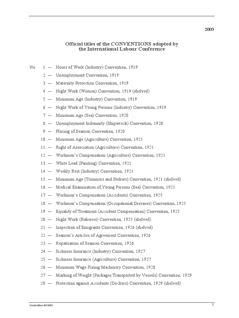 List of Ilo Conventions | Download Free PDF | International Labour ...