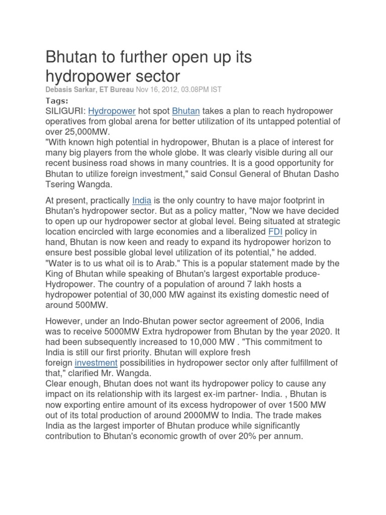 Bhutan's Hydropower Sector Expansion Plans | PDF