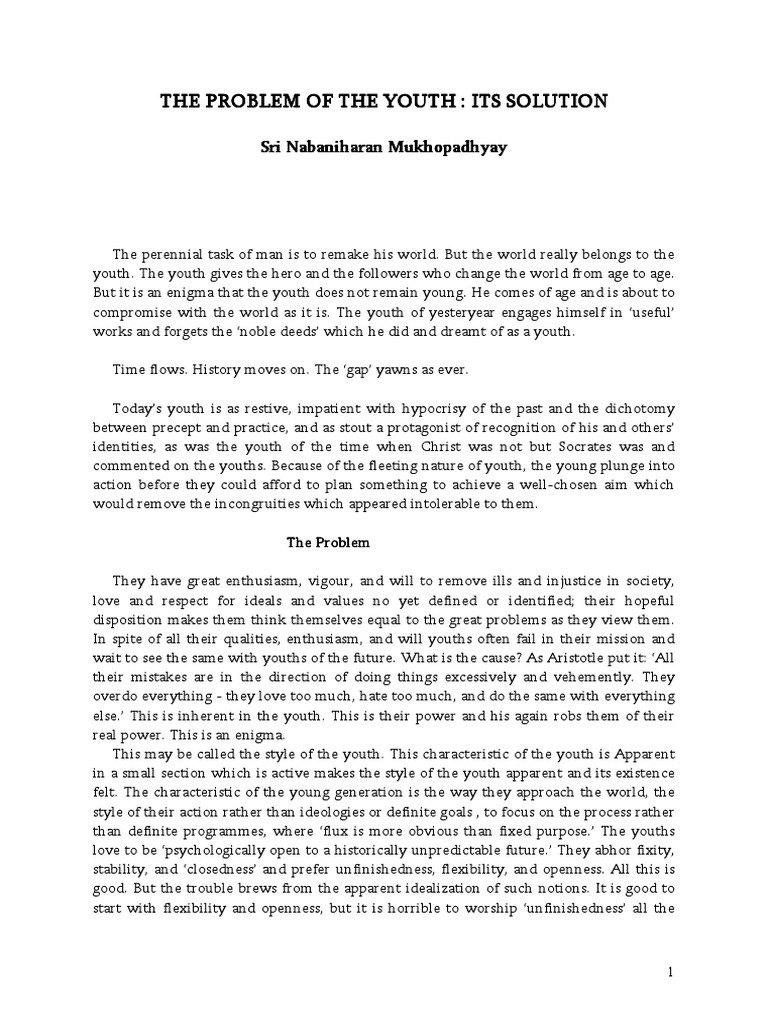 The Problem of The Youth - Its Solution | PDF | Swami Vivekananda ...