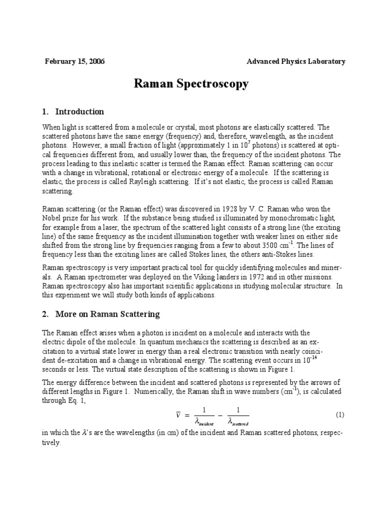 Raman Spectroscopy: February 15, 2006 Advanced Physics Laboratory | PDF | Raman Spectroscopy ...
