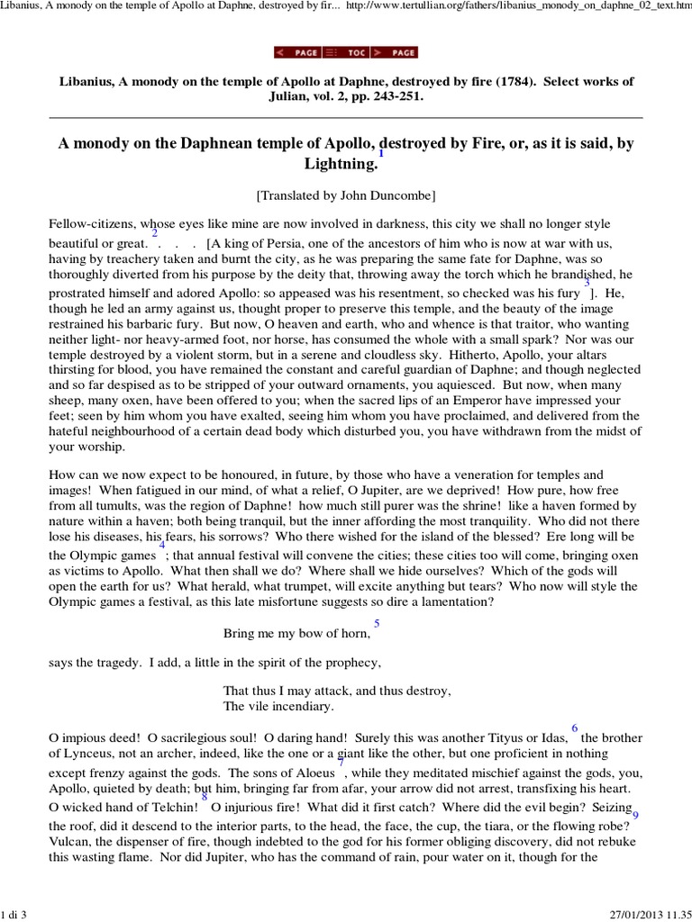 Libanius, A Monody On The Temple of Apollo at Daphne, Destroyed by Fire ...