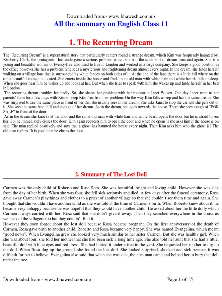 All Total The Summary Of English Class 11 PDF Id Unconscious Mind