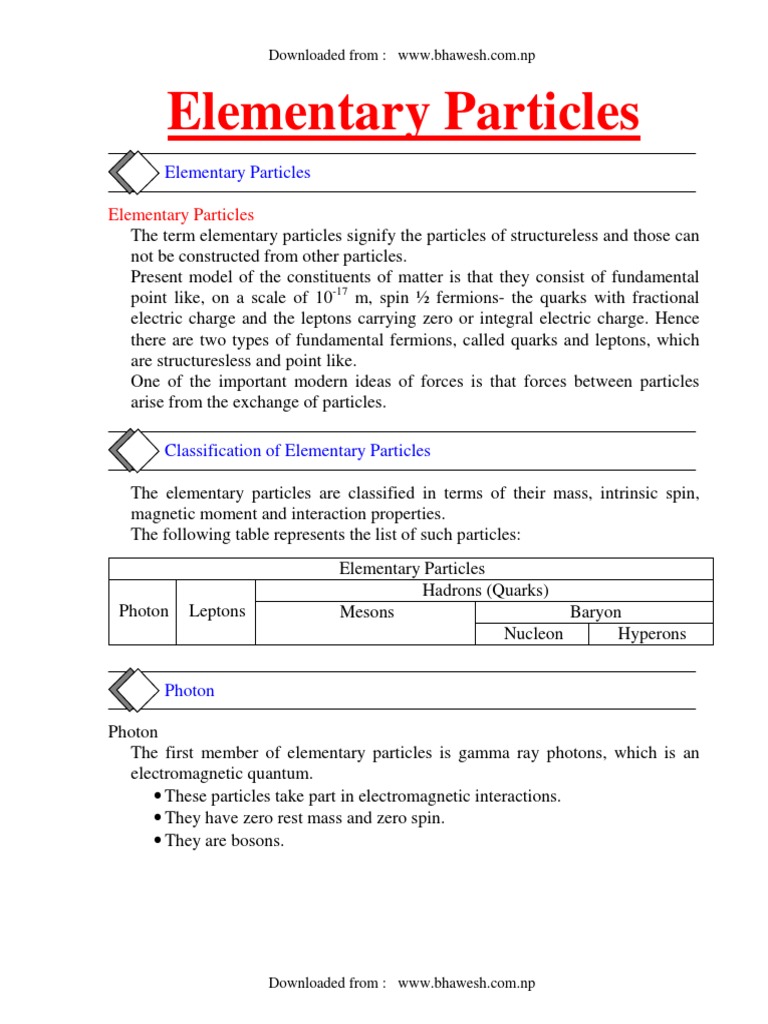 Physics Notes On Elementary Particles | PDF | Elementary Particle | Quark