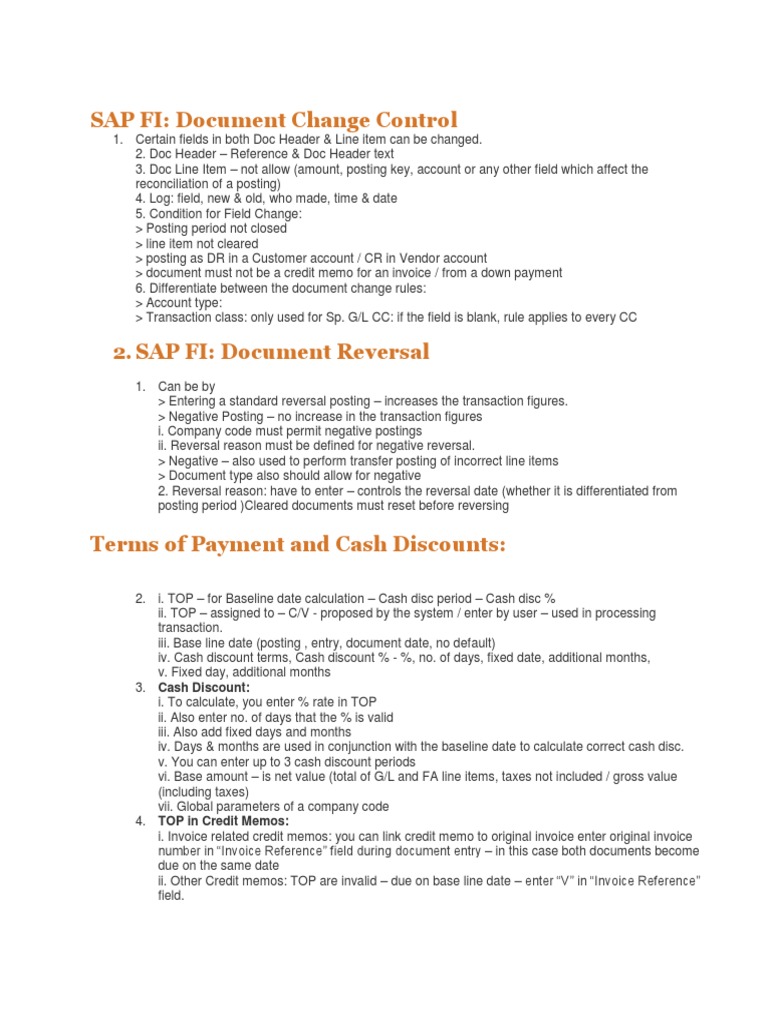 SAP FI Notes | PDF | Invoice | Discounts And Allowances