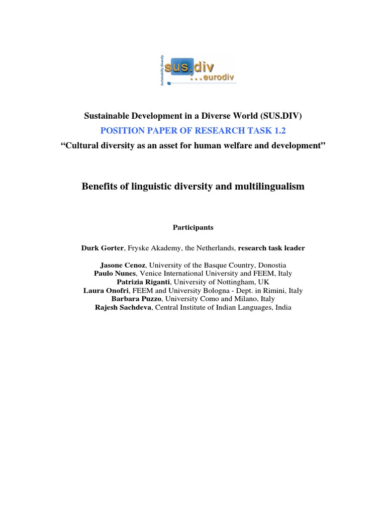 Benefits of Linguistic Diversity and Multilingualism: Sustainable ...