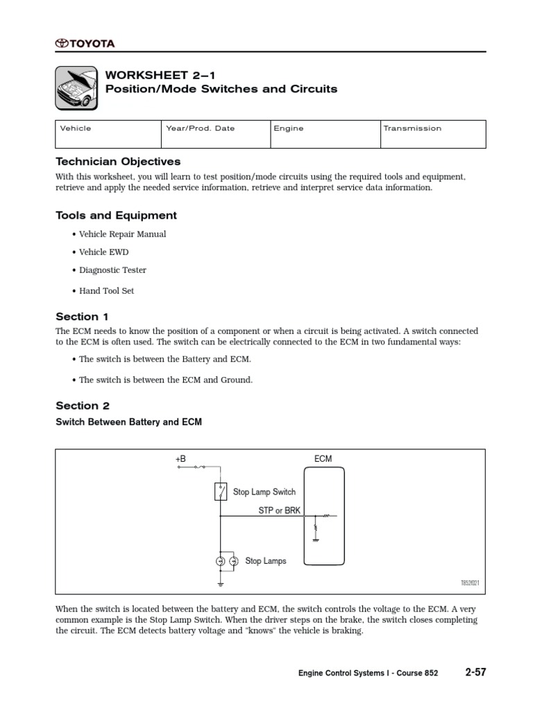 (Instructor Copy) : Worksheet 2-1 Position/Mode Switches and Circuits ...