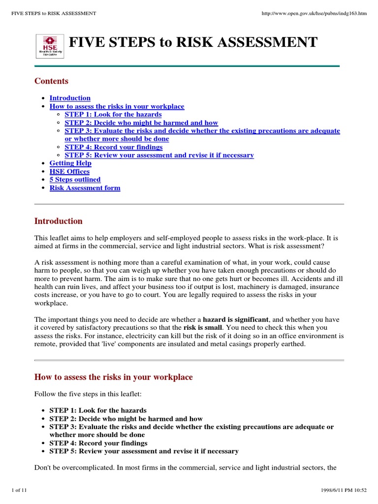 5 Step Risk Assessment | PDF | Risk | Occupational Safety And Health