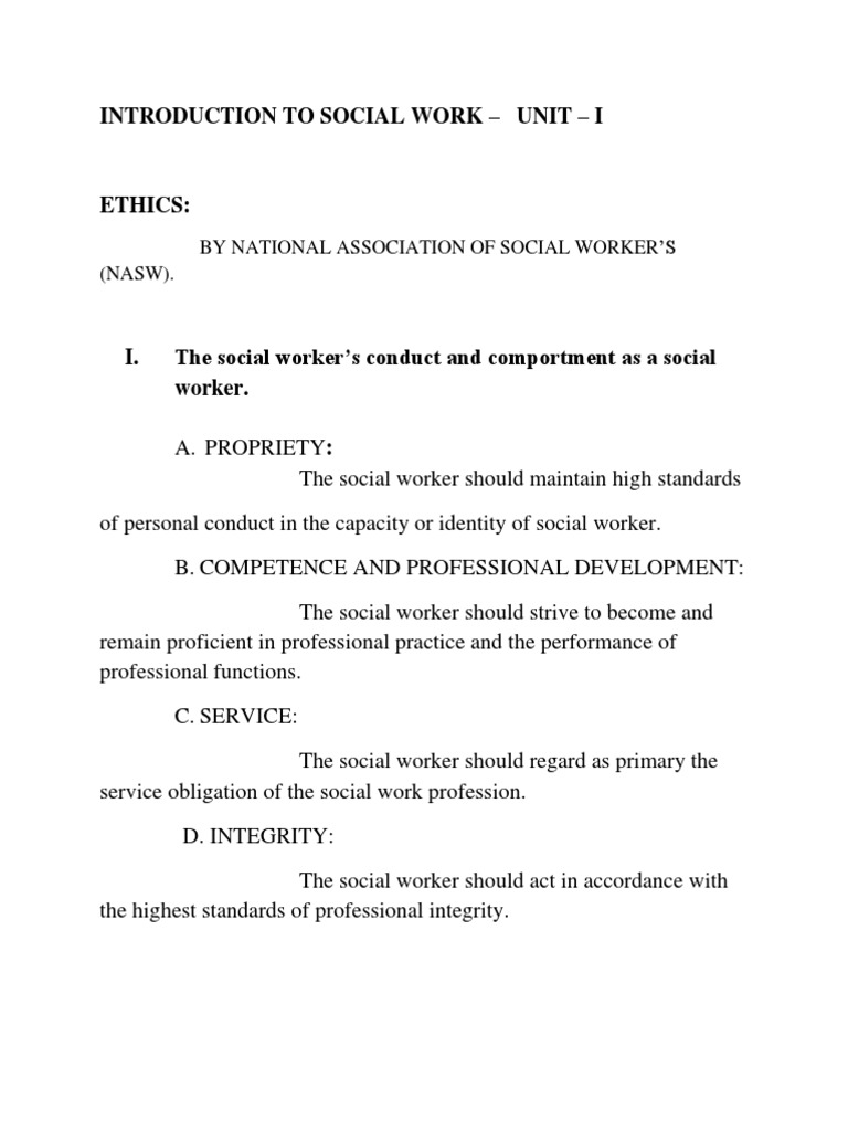 Introduction To Social Work - Unit - I: by National Association of ...