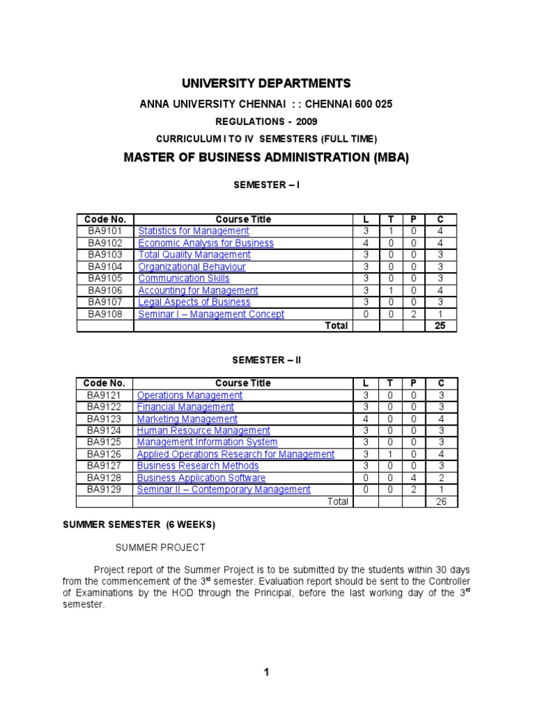 ANNA UNIVERSITY MBA REGULATIONS AND SYLLABUS | PDF | Macroeconomics ...