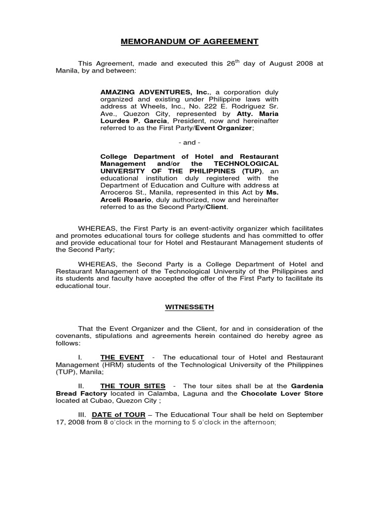 Memorandum of Agreement | Common Law | Private Law