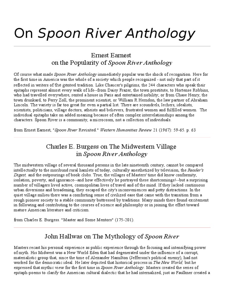 On Spoon River Anthology | PDF | Mythology | Science