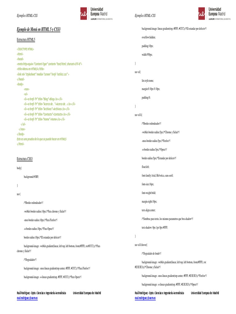 Ejemplo de Menú en HTML5 y CSS3 | PDF | Consorcio Mundial de la red | Software de comunicación