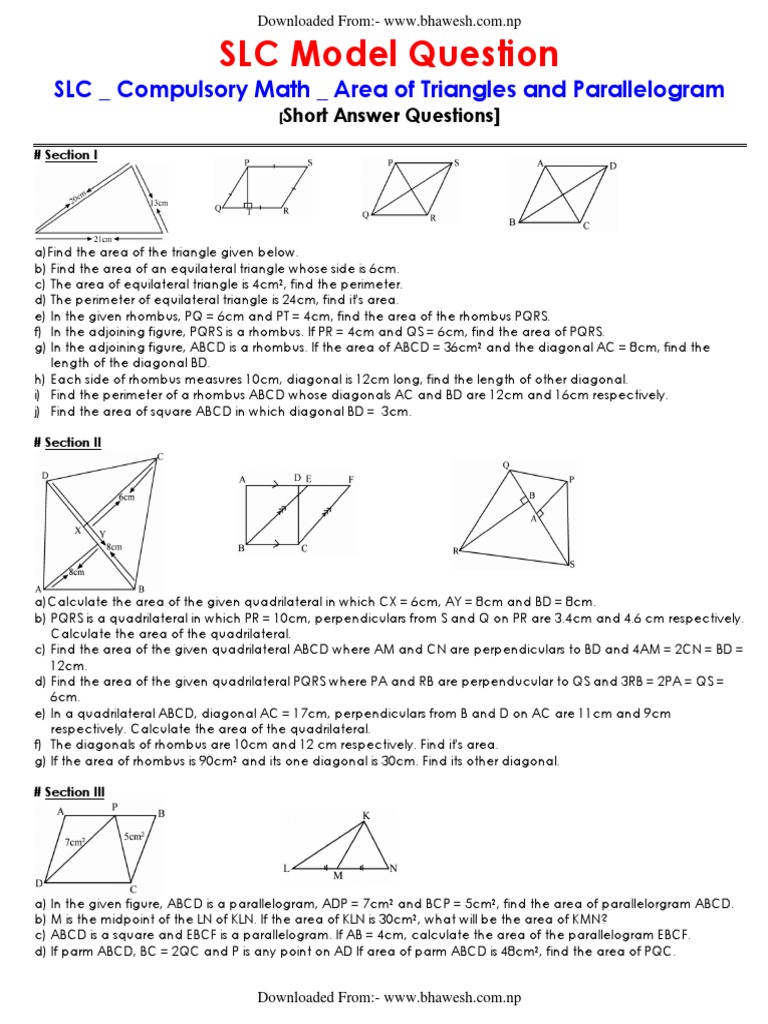 SLC - Compulsory Math - Model Question - All | PDF | Sphere | Circle