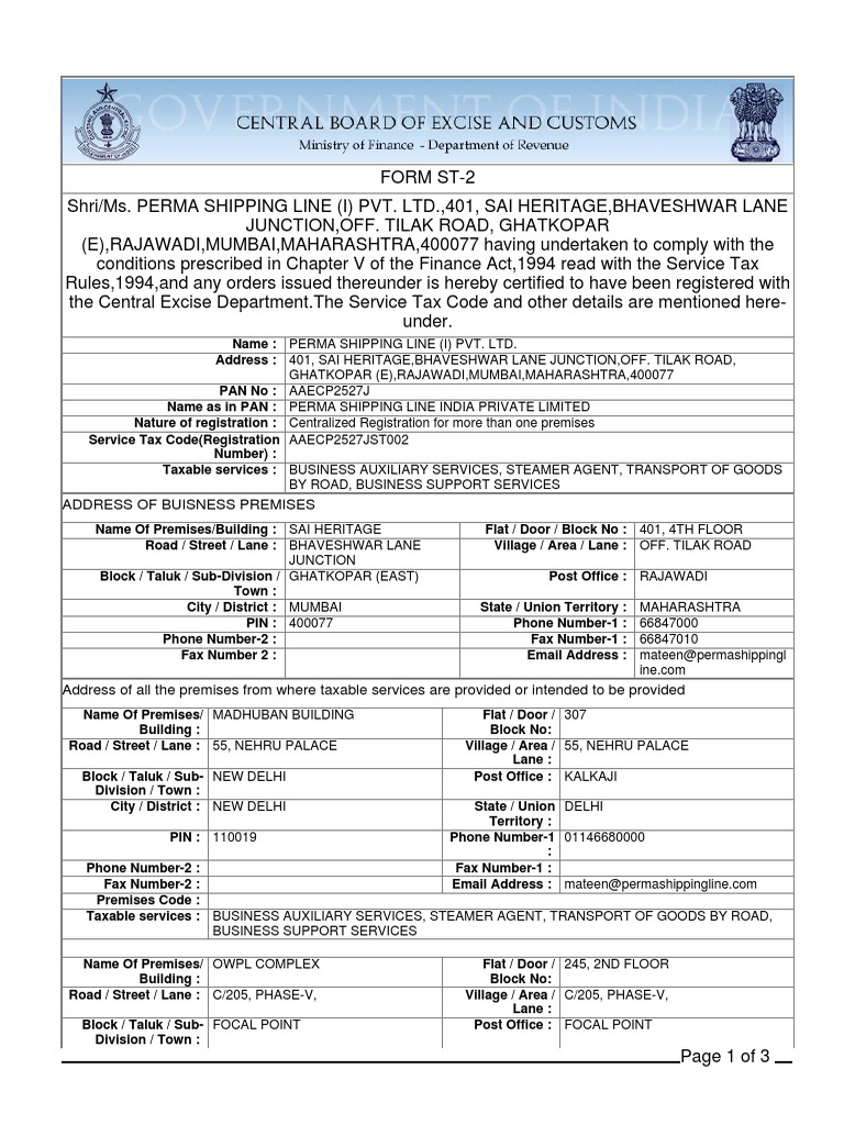 Service Tax Registration Certificate | PDF | Payments | Taxes