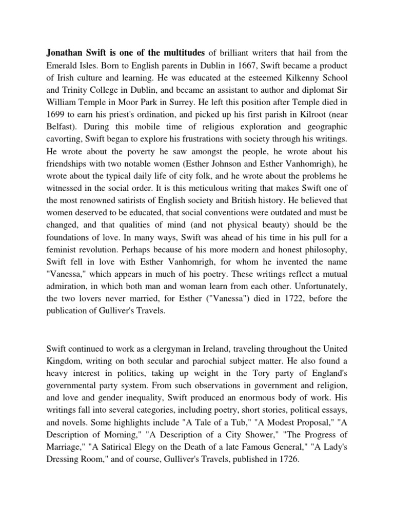 Jonathan Swift: Satire and Society | PDF