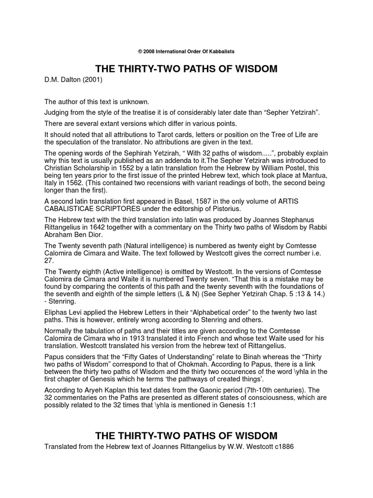 The 32 Paths of Wisdom, Notes & Text - Dalton (2001) | Mysticism ...