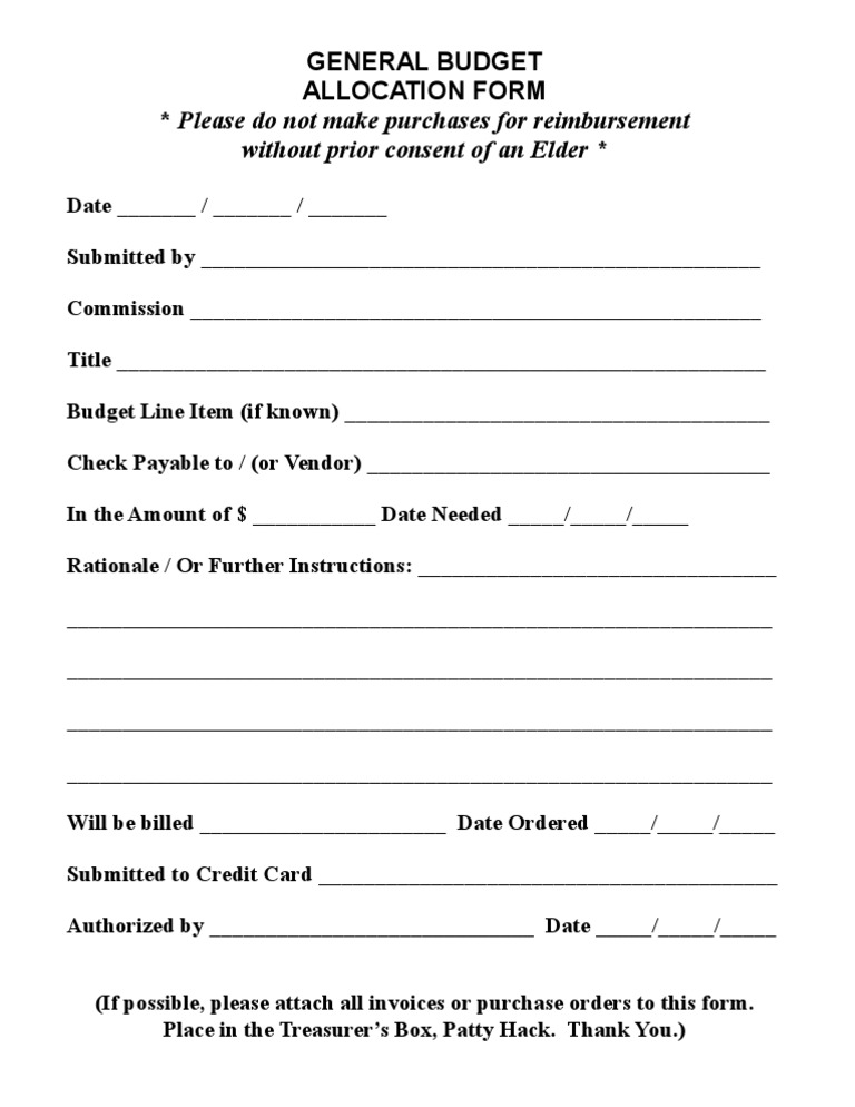 General Budget Allocation Request Form | PDF | Finance & Money ...
