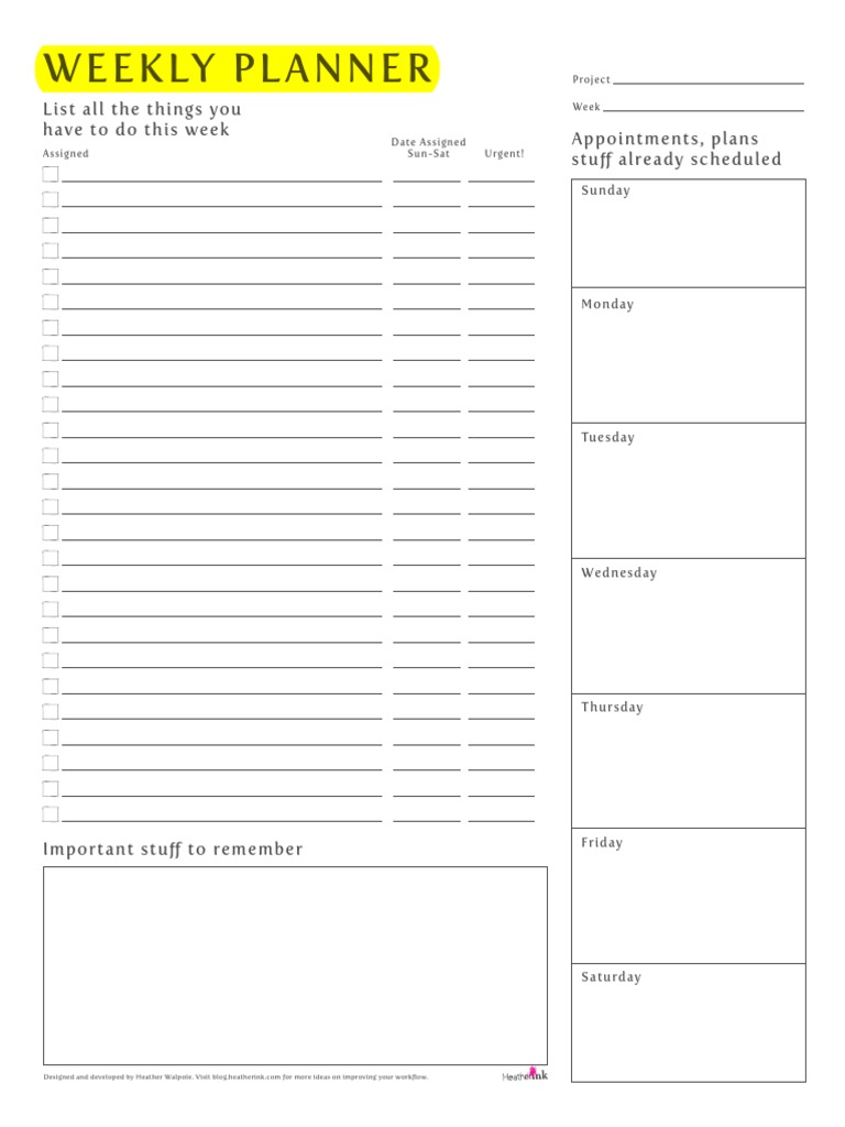 Weekly Planner for Effective Scheduling | PDF | Self-Improvement