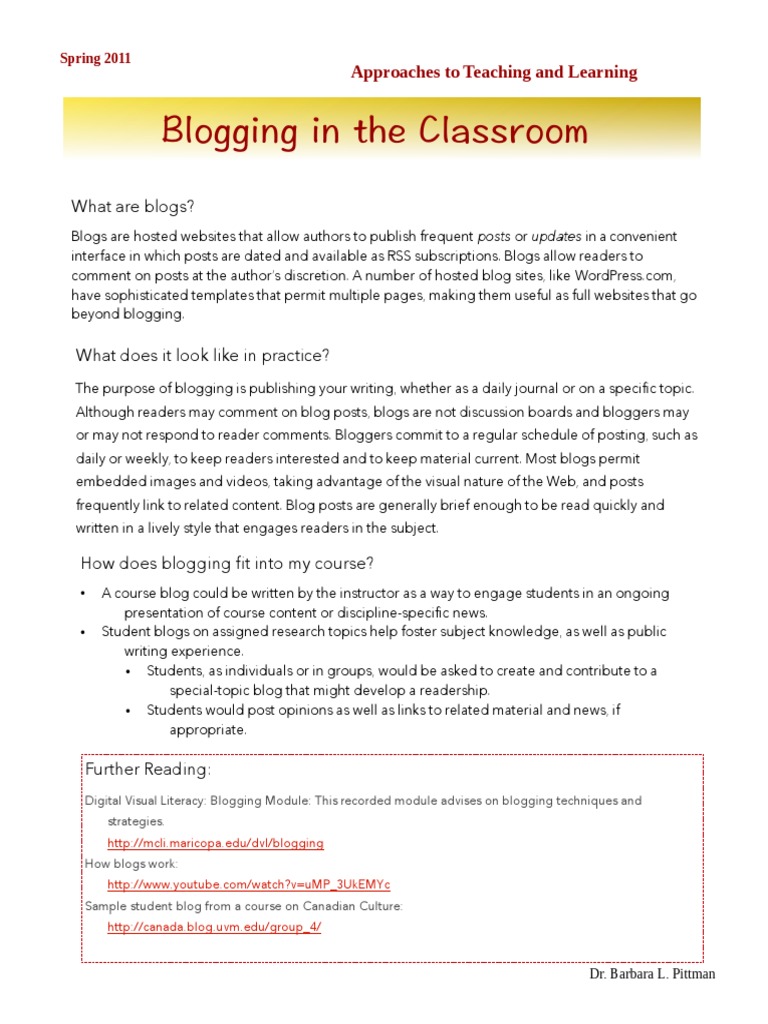 Blogging in The Classroom | PDF | Career & Growth | Art