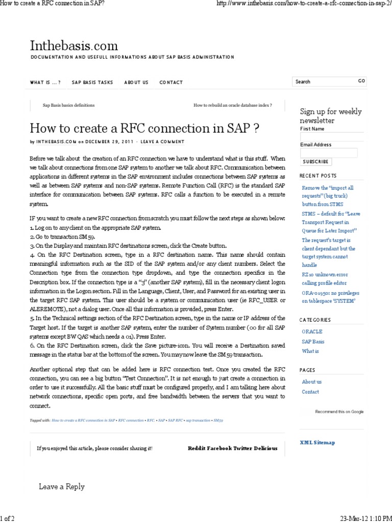 Create A Rfc Connection In Sap Pdf Port Computer Networking
