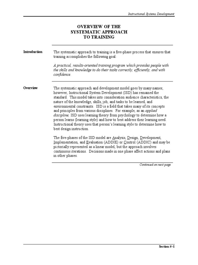 Overview of ISD Systematic Training | PDF | Evaluation | Competence ...