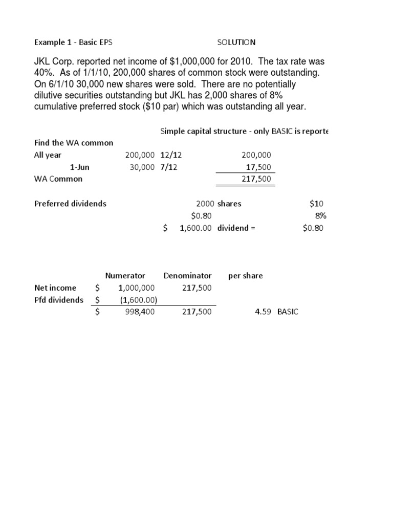 EPS Calculation Examples and Methods | PDF | Earnings Per Share ...