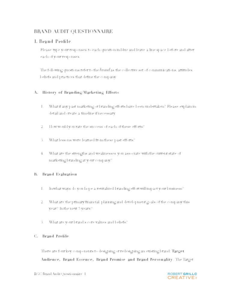 Brand Audit Questionnaire Template | PDF