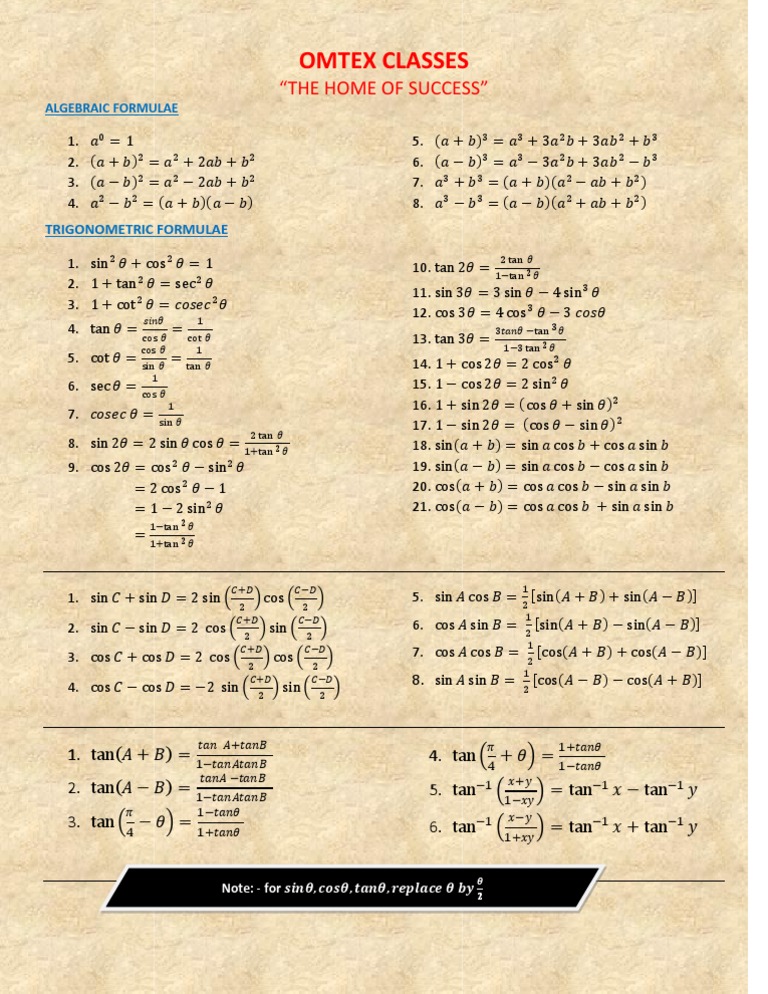 Trigonometry Formulas Pdf