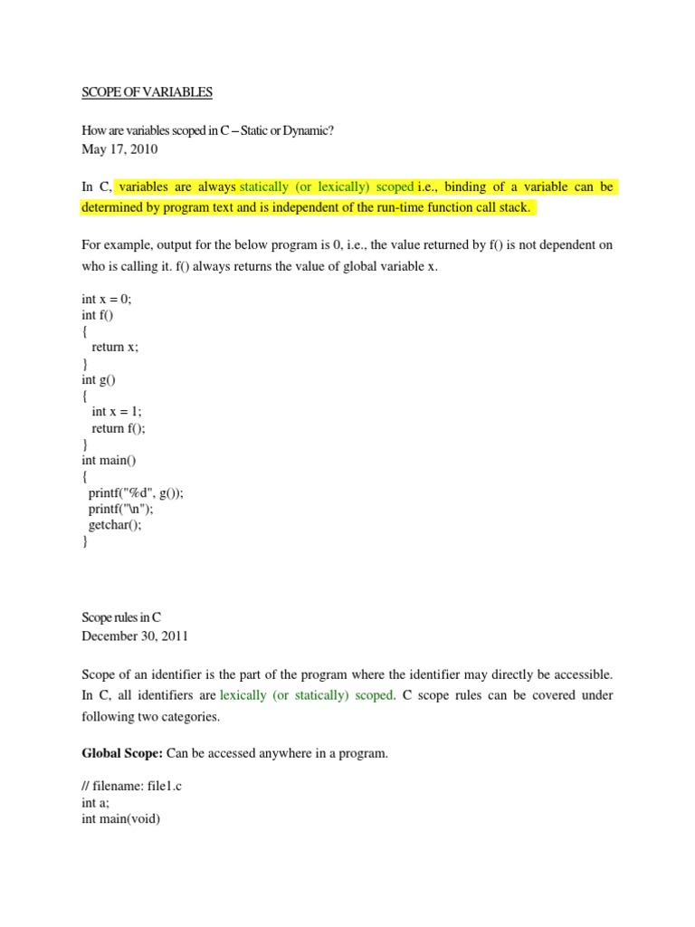 C Concepts Pdf Scope Computer Science C Programming Language