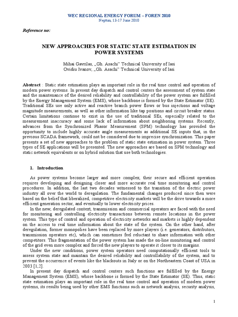New Approaches For Static State Estimation In Power Systems Pdf Teaching Mathematics