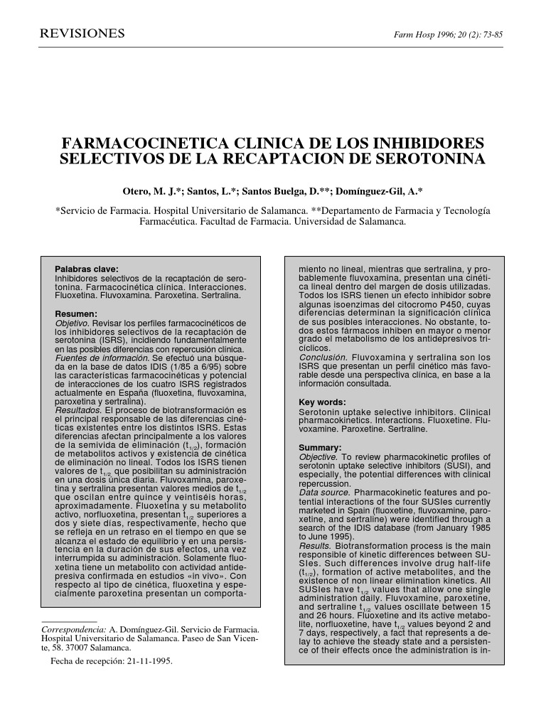 Farmacocinetica ISRS | PDF | Inhibidor selectivo de la recaptación de ...