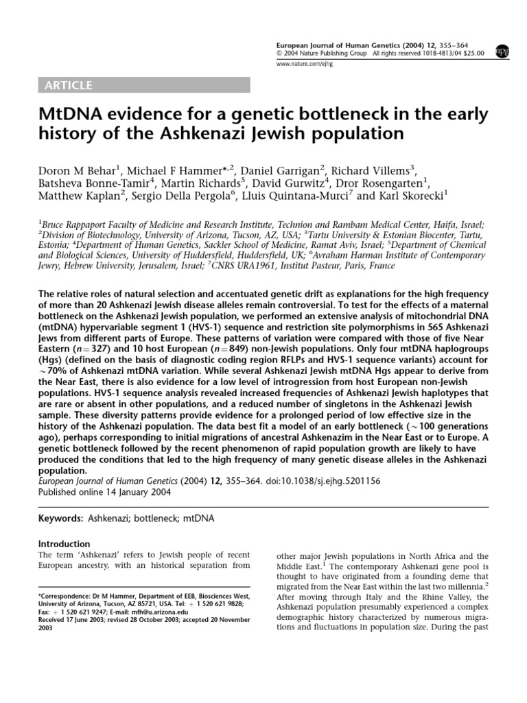 Behar Jewish Genetics 2004 | PDF | Ashkenazi Jews | Jews