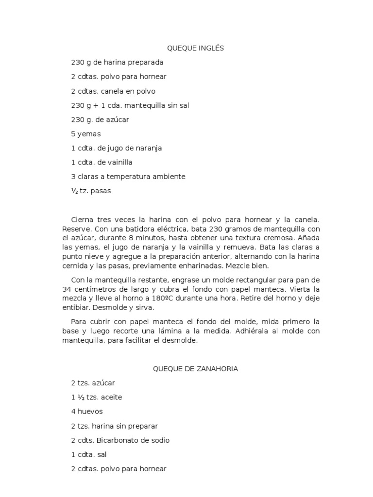 Queque Inglés | PDF | Panes | Postres