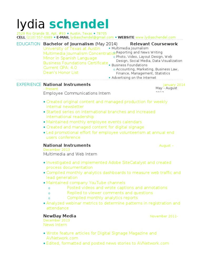 Lydia Schendel: Multimedia Journalist Resume | PDF