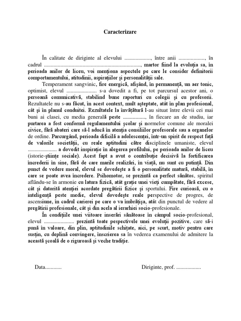 Caracterizare Elevi | PDF