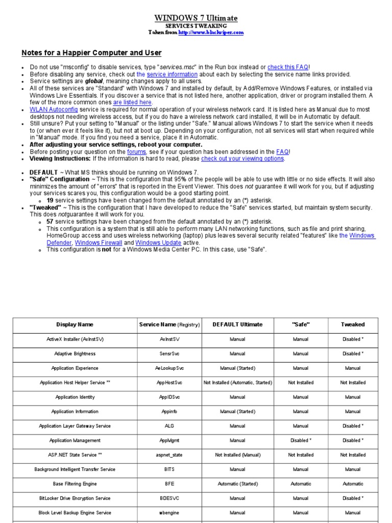 WINDOWS 7U - Services Tweaking | PDF | Windows 7 | Microsoft Windows