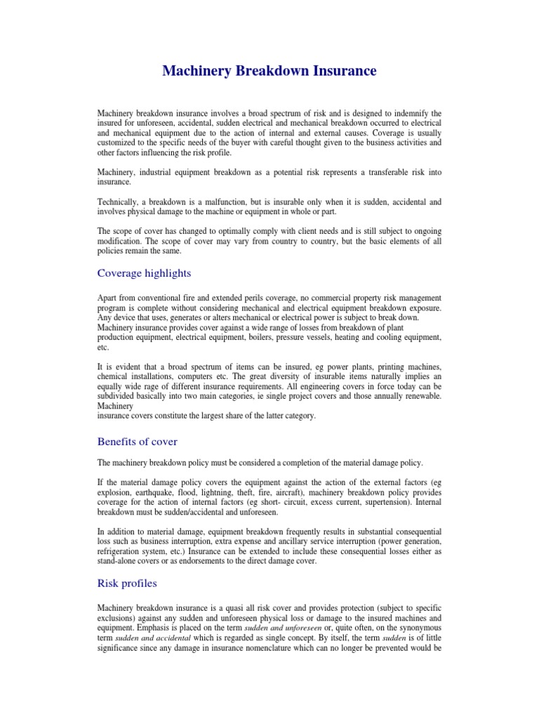 Machinery Breakdown Insurance Explained | PDF | Machine (Mechanical ...