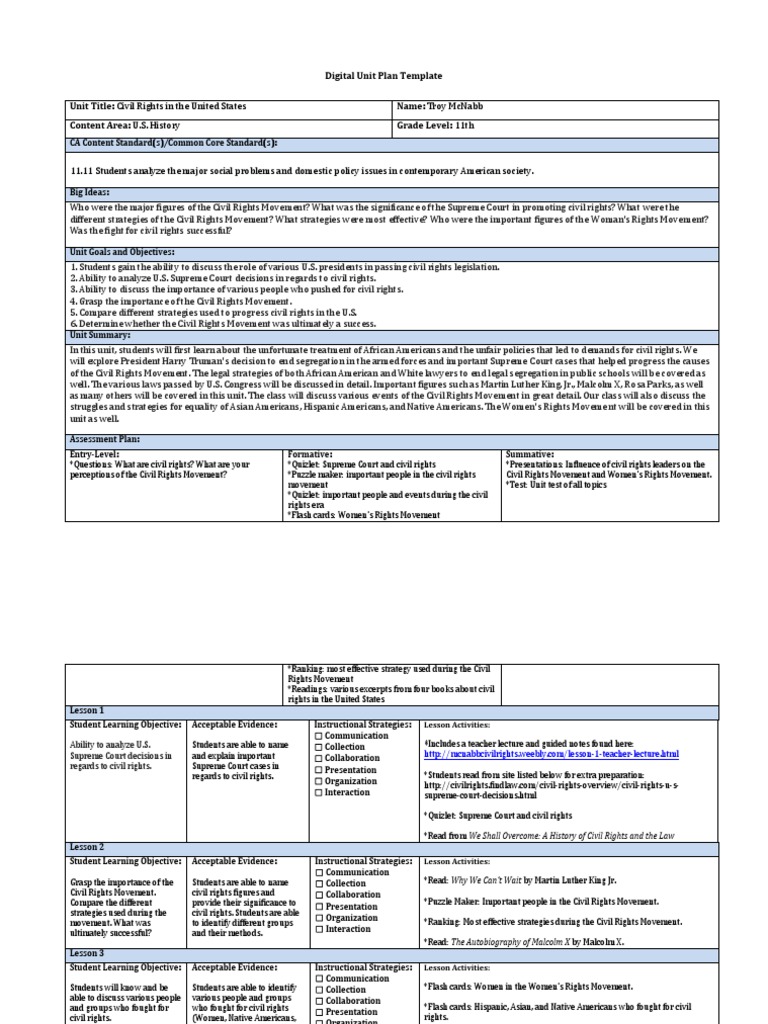 Digital Unit Plan Template | PDF | African American Civil Rights ...