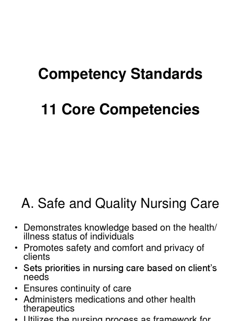 Competency Standards 11 Core Competencies | PDF | Health Education | Nursing