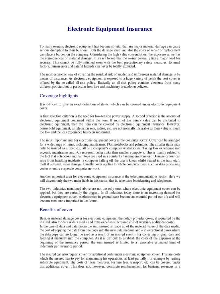 Electronic Equipment PDF | PDF | Insurance | Hazards