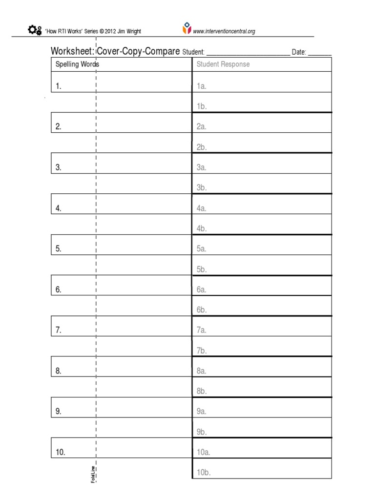 Spelling Cover Copy Compare Student Worksheet | PDF
