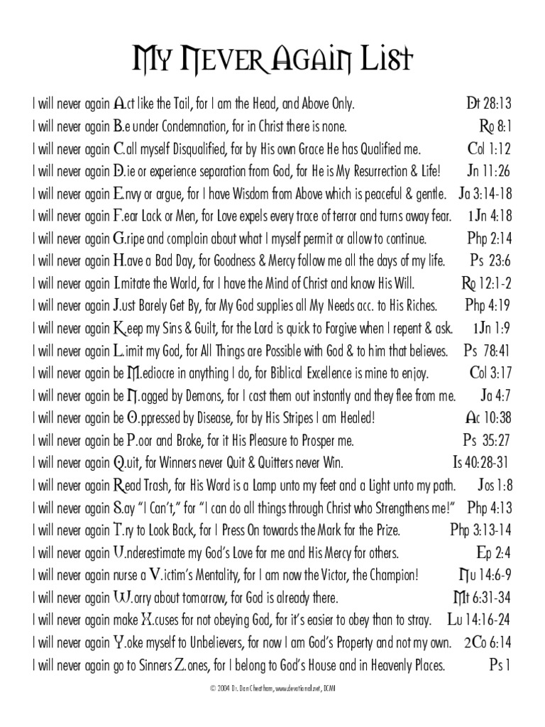 My Never Again List | PDF | Christ | God