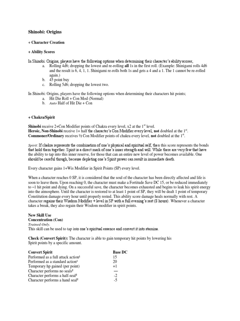 Naruto d20 Supplement - Shinobi Origins v3 | PDF | Leisure