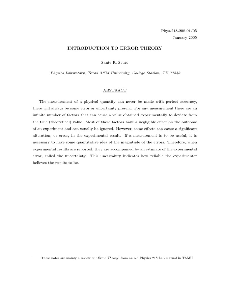 Introduction To Error Theory | PDF | Observational Error | Accuracy And Precision