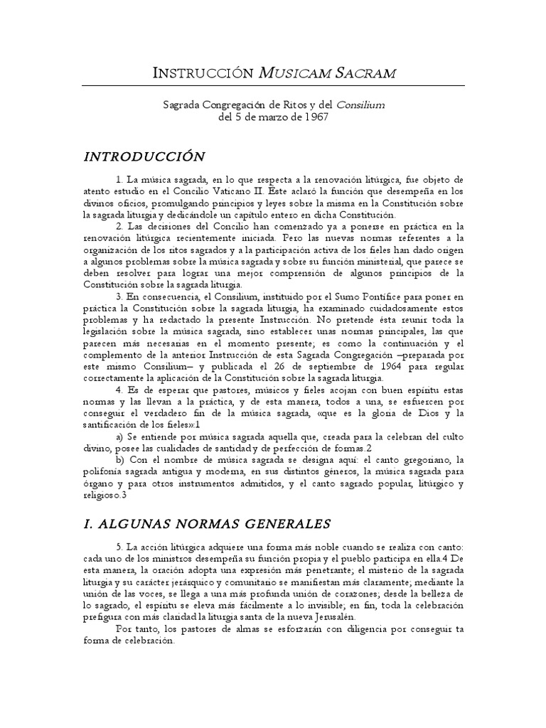Instrucción Musicam Sacram | PDF | Misa (liturgia) | Adoración ...