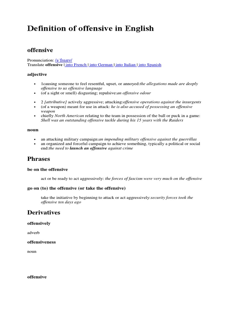 Definition of Offensive in English | PDF | Style (Fiction) | Onomastics
