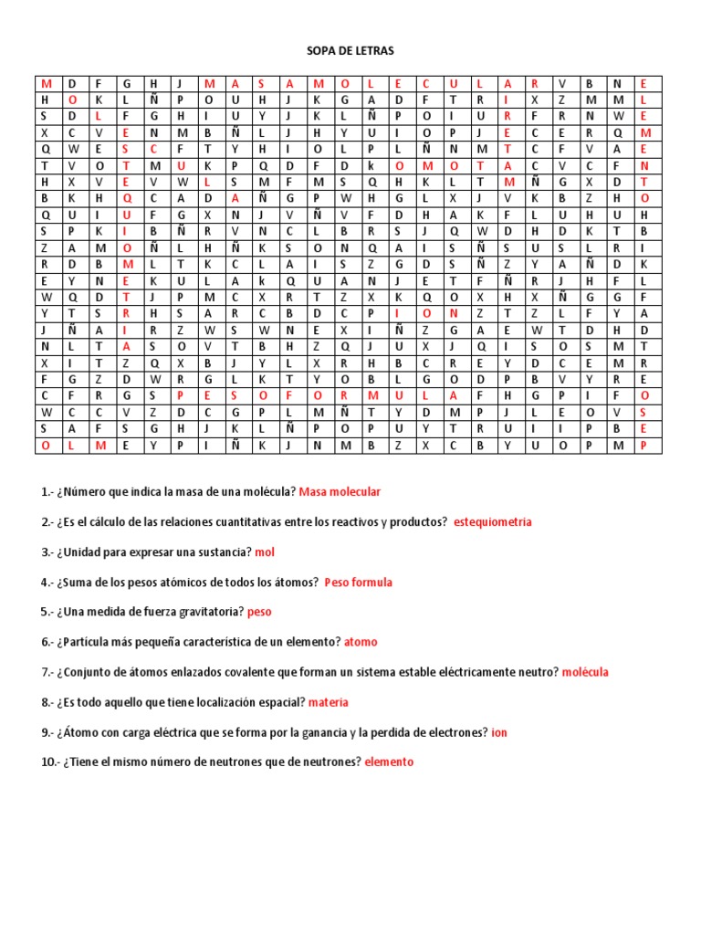 Sopa de Letras Quimica | PDF
