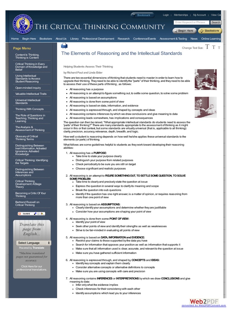 The Elements of Reasoning and The Intellectual Standards | PDF | Reason ...